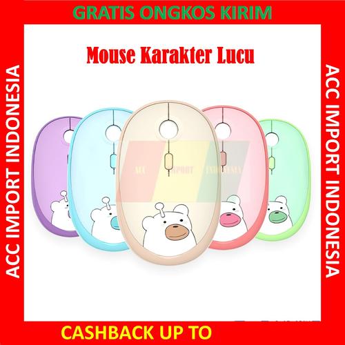 Jual Mouse Wireless Karakter Kartun Bear Pink Lucu Silent Click 3 DPI ...