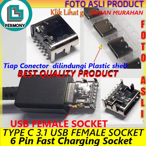 Jual Type C USB Female SMD 6pin PCB socket 6 kaki connector - Jakarta ...