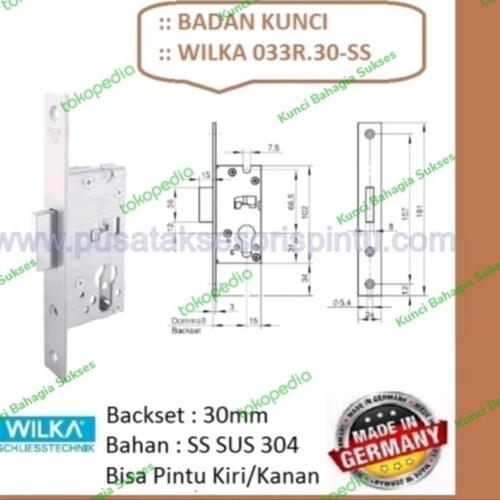 Jual BADAN KUNCI LOCKCASE WILKA 033R-30-SS BODY KUNCI PINTU WILKA ...
