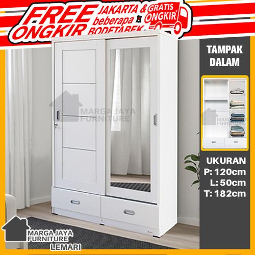 Jual Lemari Pakaian Sliding 2 Pintu Laci Putih + Cermin minimalis ...
