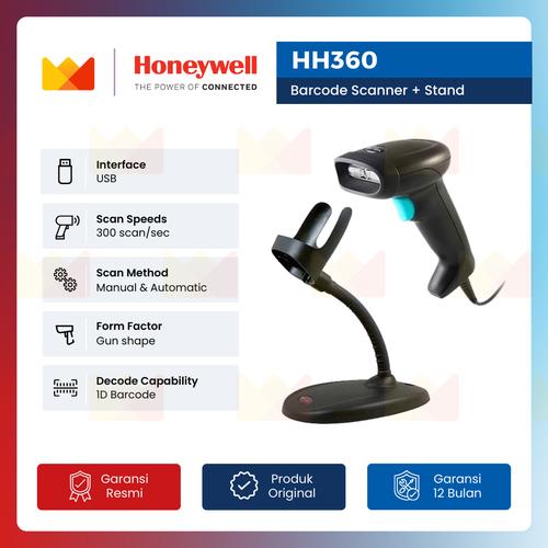 Jual HONEYWELL Barcode Scanner HH360 HH-360 360 1D USB + Stand Linear ...