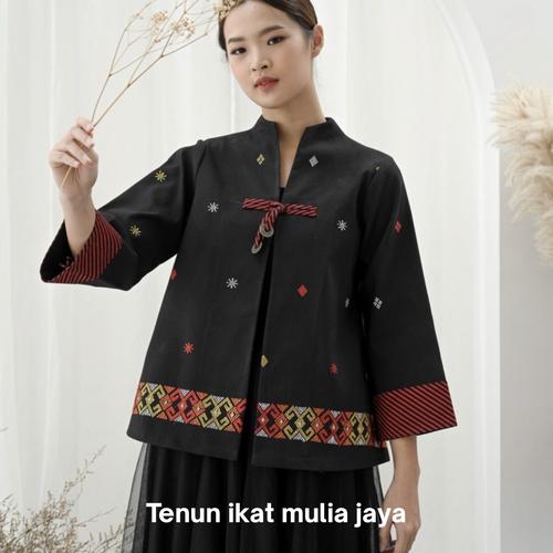 Jual Blouse cardigan outer wanita batik tenun original hitam - Hitam, M ...