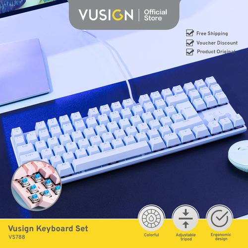 Jual Vusign Gaming Keyboard Pink Blue White With Backlight Ergonomic ...