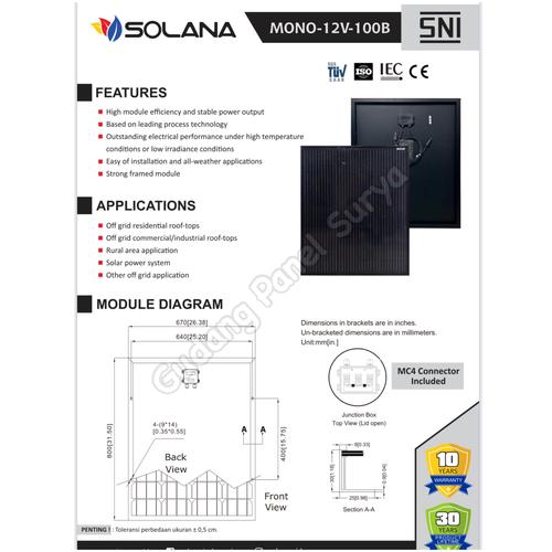 Jual Panel Surya Solar Panel Solarcell Solana SNI 100WP Mono Full Black ...