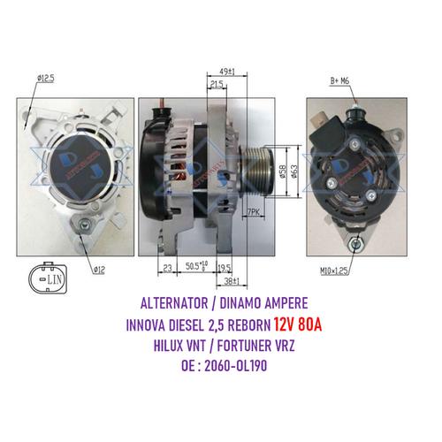 Jual DINAMO ALTERNATOR TOYOTA INNOVA REBORN 2.5 12V 80A HILUX FORTUNER ...