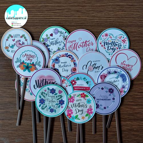 Jual topper happy mothers day/selamat hari ibu/hiasan buket (bulat 7cm ...
