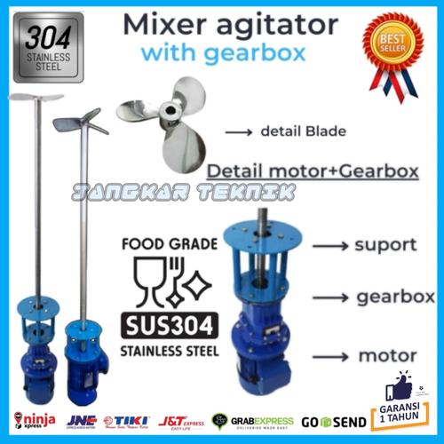 Jual Agitator Mixer Kimia SS304 1.5KW 2HP 3 Phase 2 Pole With Gearbox ...
