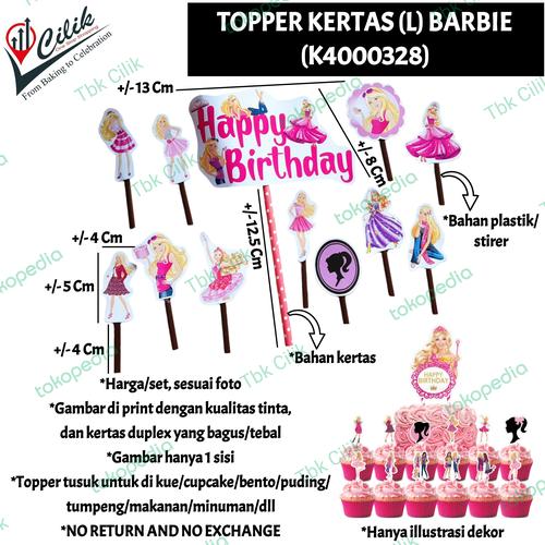 Jual topper+tusuk+kertas+dekor+kue+cupcake+puding+tumpeng+bento+barbie ...
