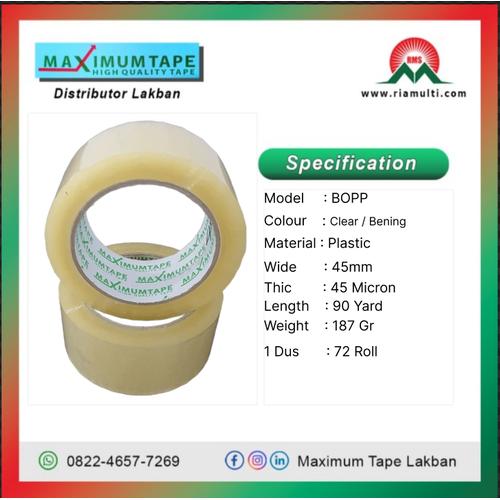 Jual Lakban Bening Maximum Tape 45 mm x 45 mic x 90 Yard (82,2M ...
