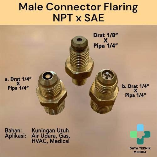 Jual Male Connector Flaring Pipa 1/4" Kuningan - Dengan Pentil - A. 1/4 ...