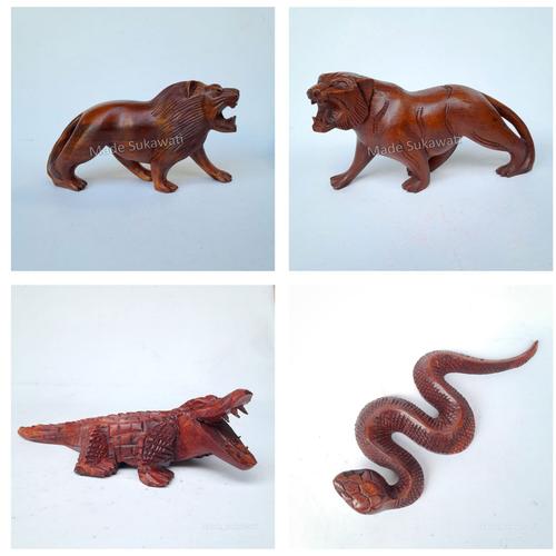 Jual Kerajinan kayu Patung Singa Macan Buaya Ular ukiran handmade ...