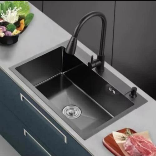 Jual kitchen sink 7545 hitam, bak cuci piring lengkap kran fleksibel ...