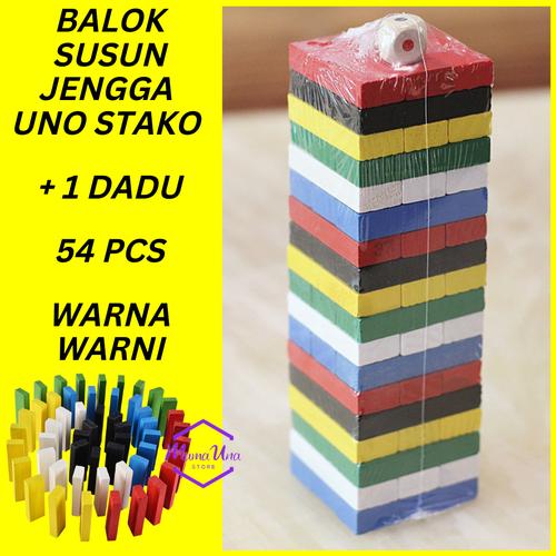 Jual Board Game 54 Balok Susun Stako Kayu Warna Warni 1 Dadu Mainan ...