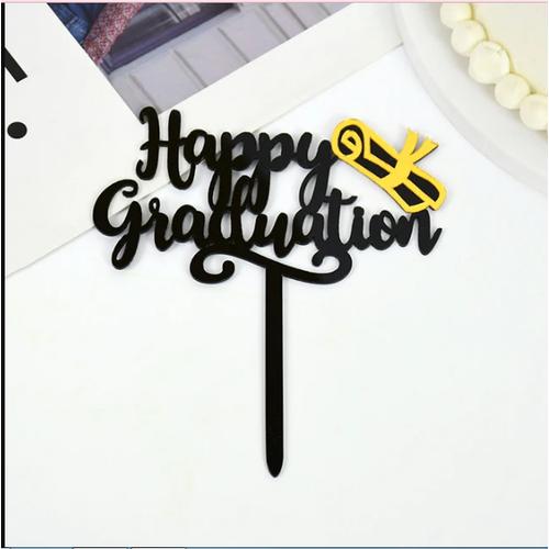 Jual happy graduation topper acrylic akrilik hitam hiasan kue wisuda ...