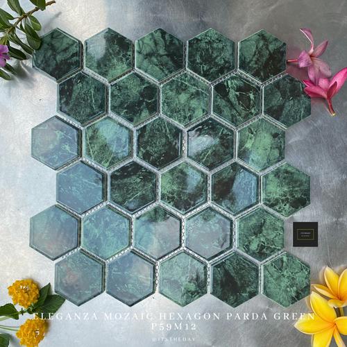 Jual Mozaik Tile Keramik ELEGANZA Mozaic Hexagon Parda Green Glossy ...