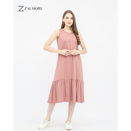 Promo Zalmore Sleeveless Midi Dress With Ruffle Premium Cotton - Rose ...