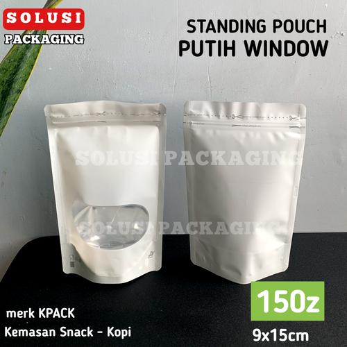 Jual STAND POUCH 100 GR PUTIH WINDOW DAUN /PLASTIK KLIP KEMASAN KOPI ...