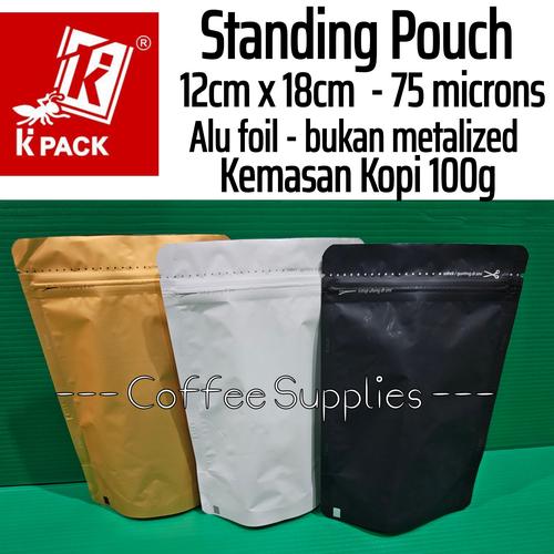 Jual Standing Pouch 12x18 kemasan kopi 100g food grade aluminium ...