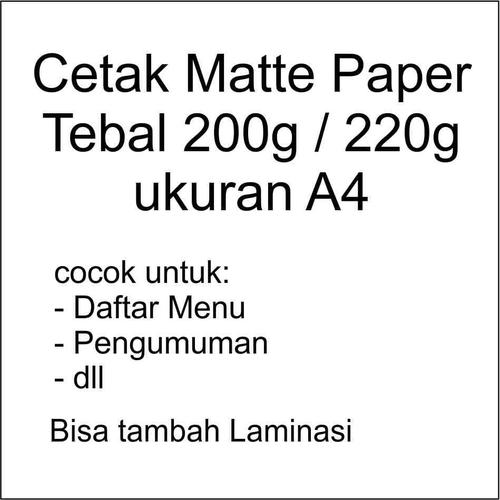 Jual Cetak kertas tebal matte paper A4 print daftar menu 1 sisi ...
