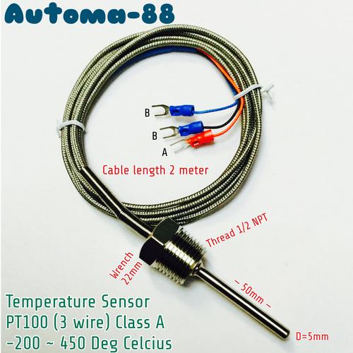 Jual Thermocouple RTD PT100 3 wire 1/2 NPT Probe 5cm Termokopel sensor ...