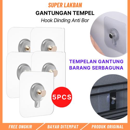 Promo Gantungan Hook Dinding 5 PCS Tempelan Perekat Rak Tanpa Paku Bor ...