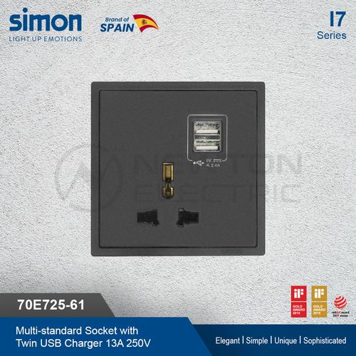 Jual Simon i7 Stop Kontak MultiStandard + 2USB - Grey (Tanpa Frame ...