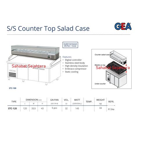Jual S/S Counter Top Salad Case GEA STC 120 Showcase / Pemajang Salad ...