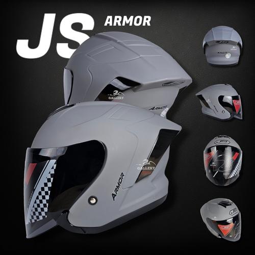 Promo JS ARMOR DARK GREY DOFF | HELM HALF FACE KENKINIAN - Putih, Clear ...