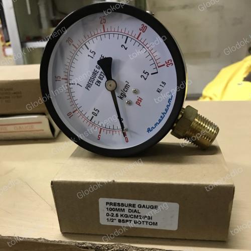 Jual Armatherm Pressure gauge 4 inch black steel bottom 1/2" - Jakarta ...