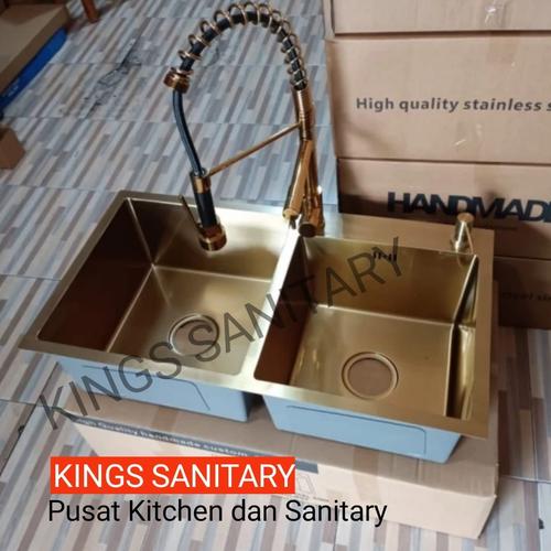 Jual Kitceh sink gold 8245 komplit set / Bak cuci piring emas 2 lobang ...