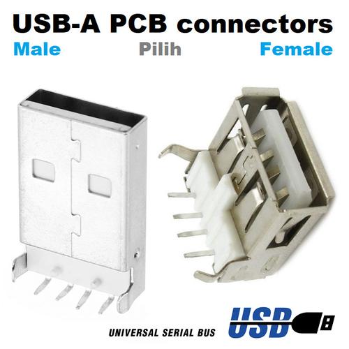 Jual Soket USB Female PCB Mount Type A 4 Pin Tekuk / Socket Konektor ...