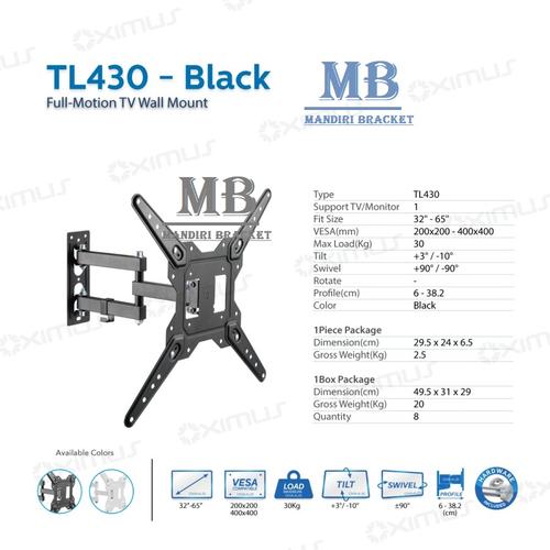 Promo OXIMUS TL430 BRACKET TV SWIVEL 90° 32"-65" FULL-MOTION WALL MOUNT ...