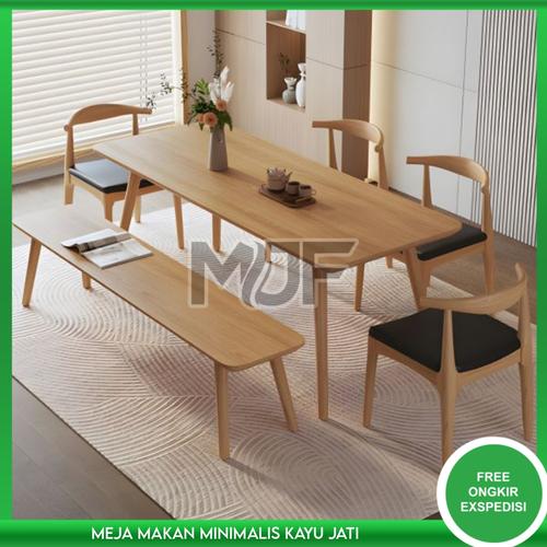 Jual meja makan minimalis kayu jati 4 kursi + bench busa jok - 120x80cm ...