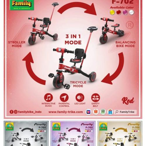 Jual Tricycle Sepeda Roda 3 Balance Bike Family F702 F-702 F 702 3 In 1 - Kuning - Kota Bekasi ...