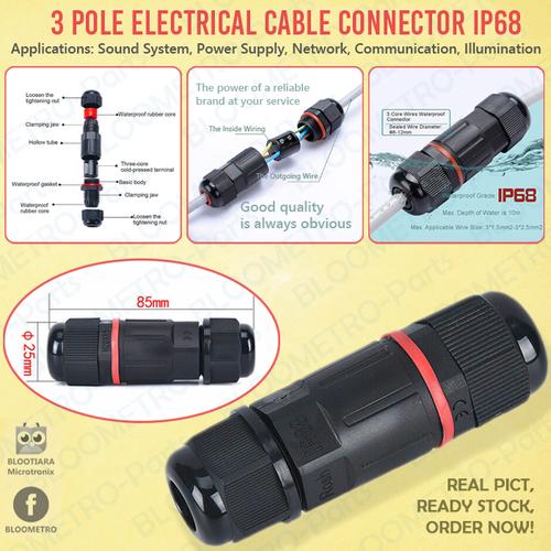 Jual Plug to Soket 3 Pin Konektor Kabel Listrik Sambungan Tahan Air ...