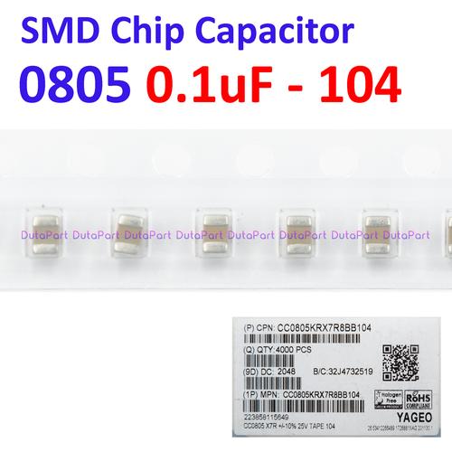 Jual SMD Chip Capacitor 0805 0.1uF 100nF 104 X7R Kapasitor SMT - Kota ...