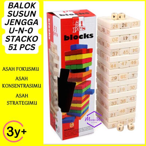 Jual Board Game 51 Balok Susun Stako Kayu 4 Dadu Mainan Edukasi Anak ...