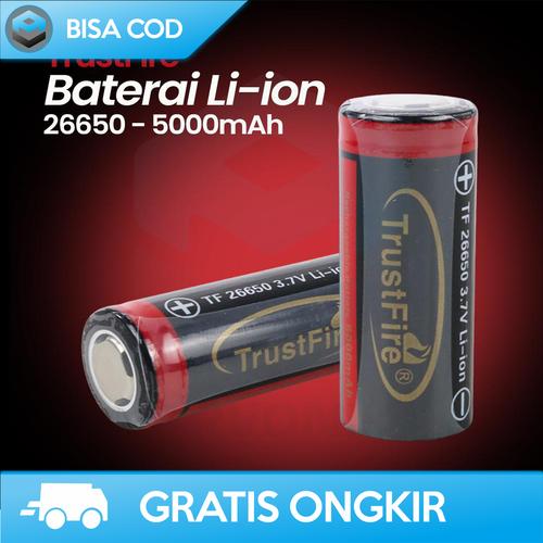 Jual BATERAI 26650 Li-ion 3.7V KAPASITAS 5000mAh FLAT TOP BATRE ISI ...