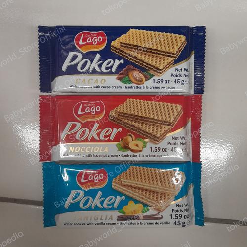 Jual Lago POKER wafer HAZELNUT / CHOCOLATE COKLAT/ VANILA IMPORT 45gr ...