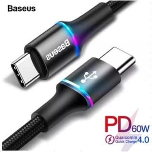 Jual BASEUS LED USB Type C to type C Nylon Data Cable 60 WATT PD QC 4.0 2M - 2 Meter - Kota ...