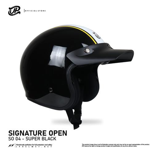Jual Helm Half Face JP Signature Open - Motif SO 04 - Super Black, L ...