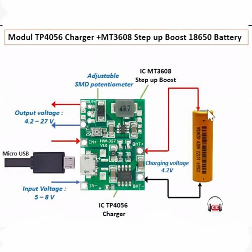 Jual Modul TP4056 Charger +MT3608 Step up Boost 18650 Battery Cas Micro ...