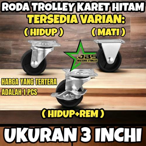 Promo RODA TROLLEY TROLI 3" INCHI KARET HITAM - MATI | HIDUP | HIDUP ...
