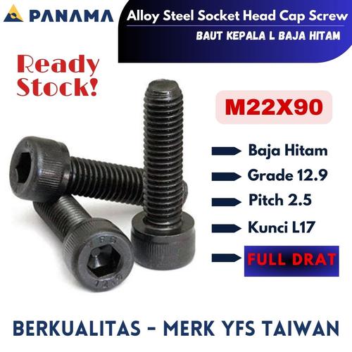 Jual Baut L Baja M22x90 Baut L Hitam 12.9 M22 x 90 Full Drat YFS Taiwan ...
