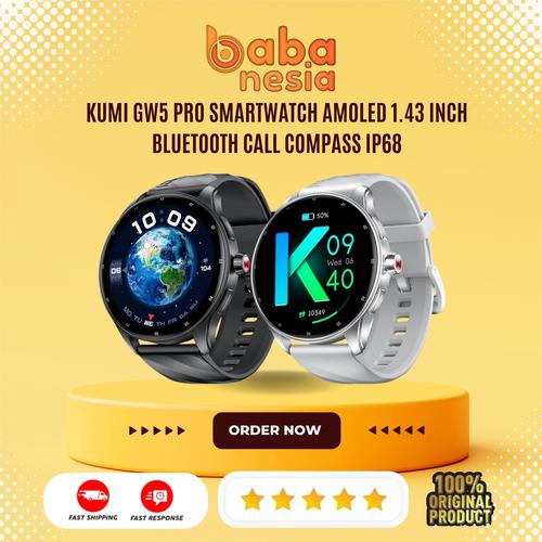 Promo KUMI GW5 PRO SmartWatch AMOLED 1.43 inch Bluetooth Call Compass IP68 - Silver - Kab ...
