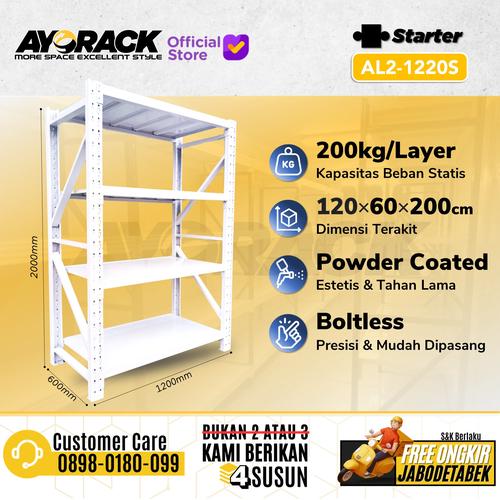 Promo RAK GUDANG BESI AYORACK AL2-1220S 200KG - 2 METER 4 SUSUN PANJANG ...