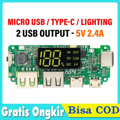 Promo Modul Power Bank LCD Micro USB Type-C Lighting 5V 2.4A Quick ...