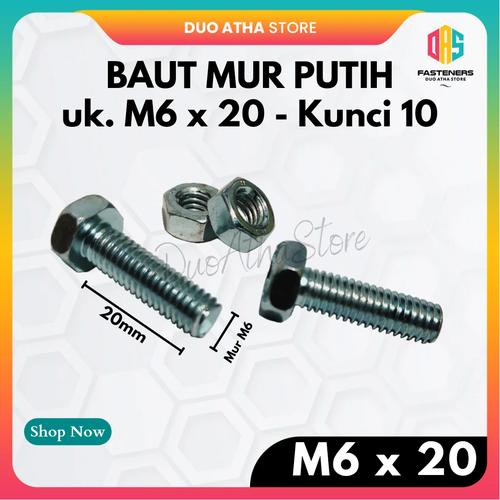 Jual M6x20 Baut Mur M6 X 20 BMP Galvanis Putih - Kab. Tangerang - Duo Atha Store | Tokopedia