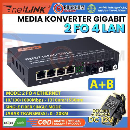 Jual Media Konverter Gigabit 2 FO 4 LAN 1000M Fiber Optic FO SC Converter - HTB GS-03 A+B ...
