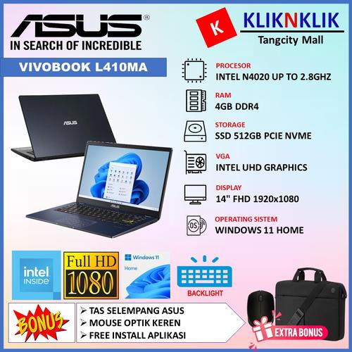 Jual Laptop Sekolah Asus Vivobook L410MA intel N4020 4gb 512gb Windows ...